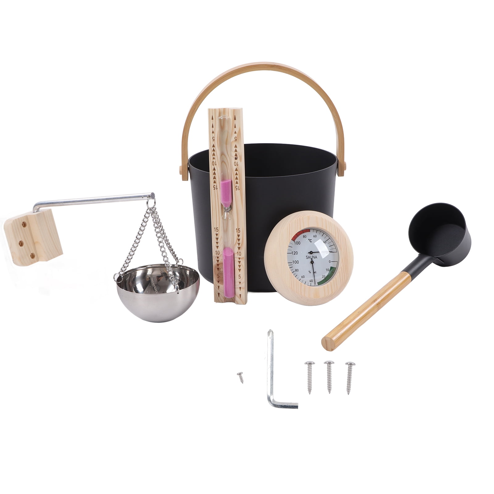 Sauna Bucket Set with Spoon Temperature Humidity Meter Large Capacity ...