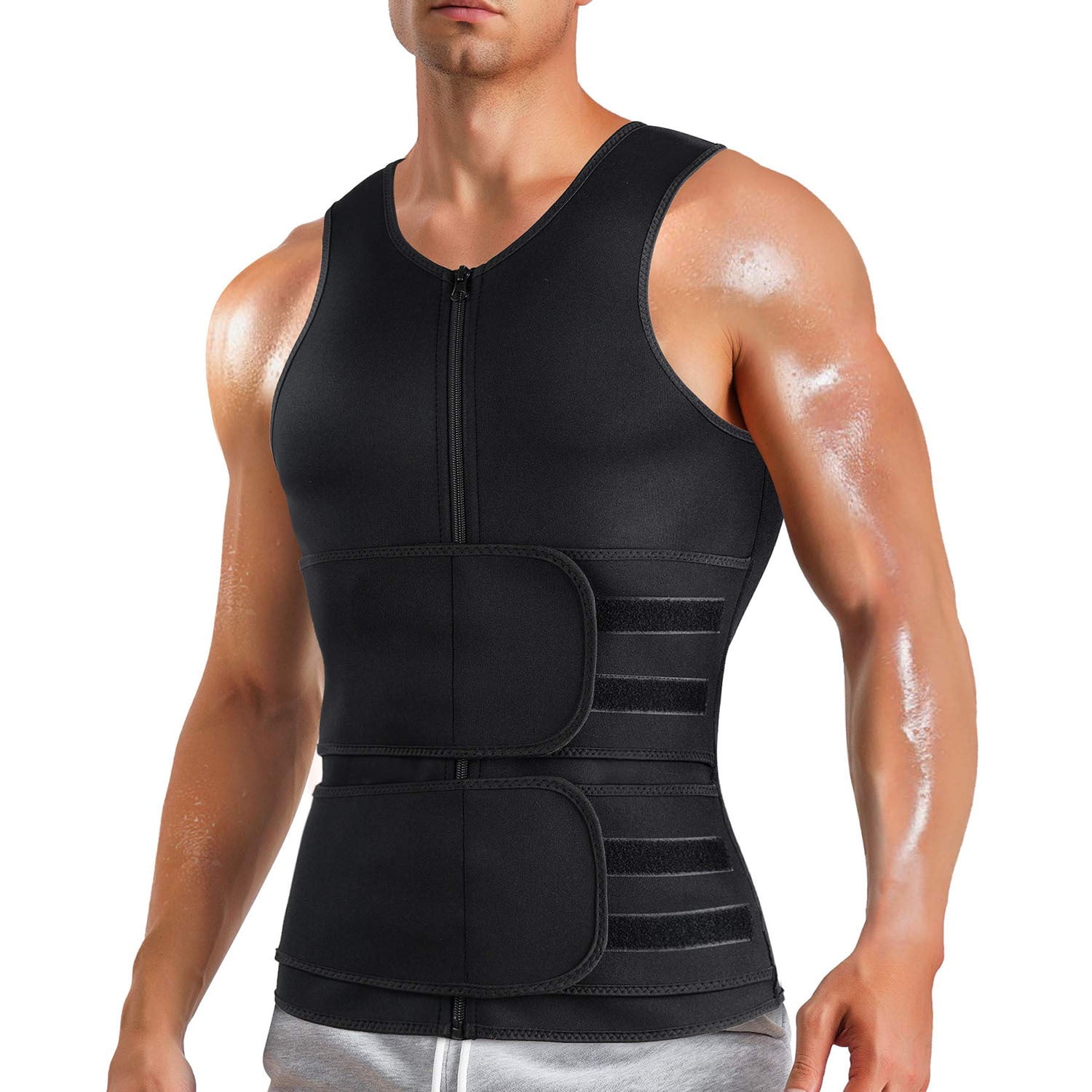 Sauna Vest for Men with Waist Trainer Zipper Neoprene Sauna Sweat Suit ...