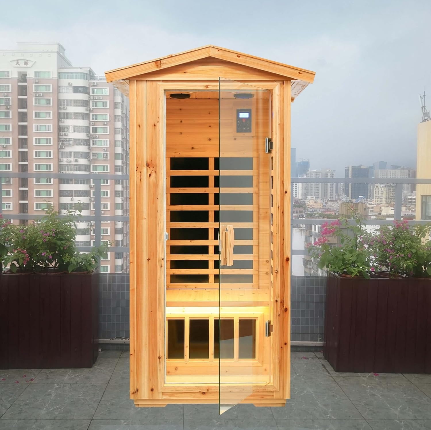 Saunas 901V Far Infrared Sauna, Outdoor Wooden Dry Sauna Low EMF (Hemlock Wood, 1-Person Size ...