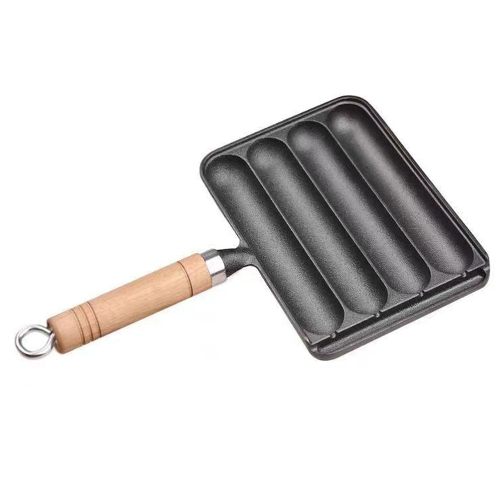 Sausage Cooker: Split 4 Slot Iron Sausage Cooker With Wooden Handle For ...