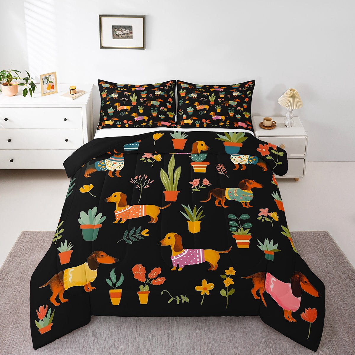 Sausage Dog Comforter Set Full,Dachshund Bedding,Kawaii Dog Quilt for ...