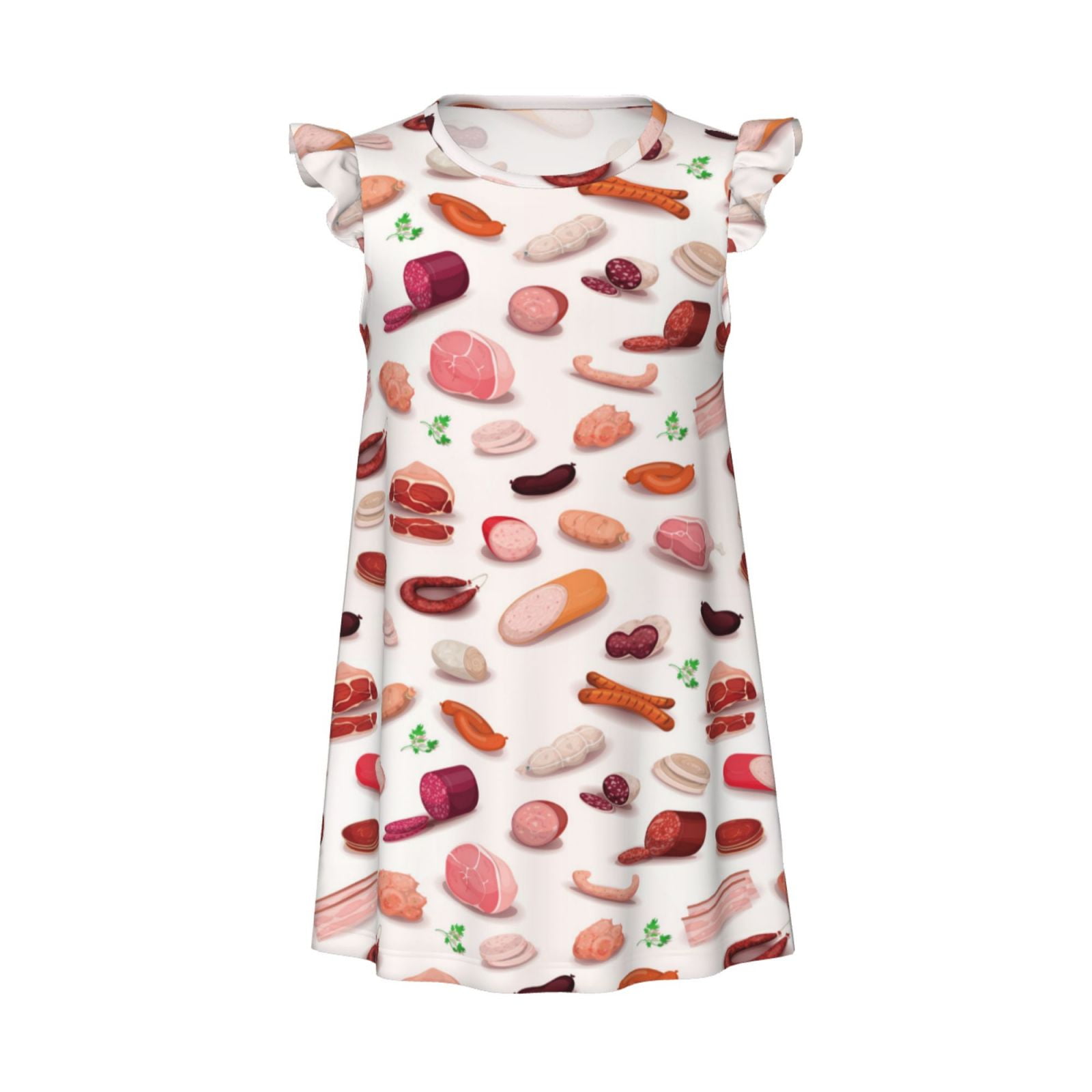Sausage Ham Print Girls Nightgowns, Short Sleeves Dress Girls Sleepwear ...