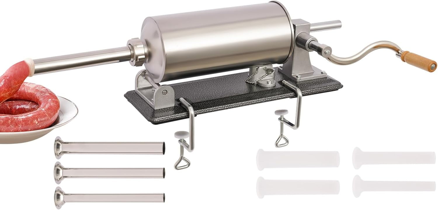 Sausage Stuffer, 4L/1.06gal Manual Horizontal Sausage Maker w/ 4 ...
