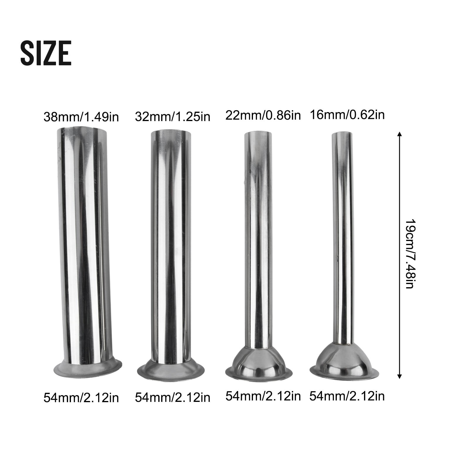 Sausage Stuffer Tubes Set 4 Stainless Steel Nozzles For Manual And ...