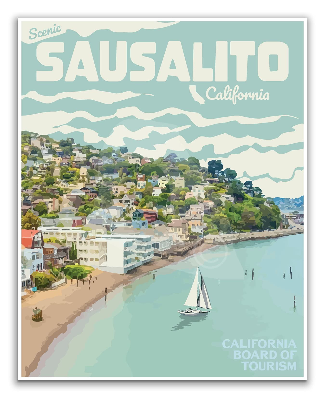 Sausalito California Wall Art, Ocean View Poster, Nautical Decor Print ...