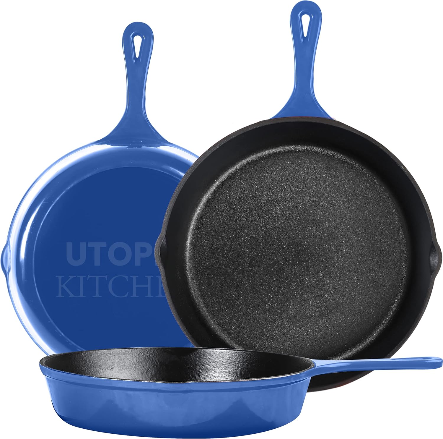 Saute Fry Pan - Pre-Seasoned Cast Iron Skillet Set 3-Piece - Frying Pan ...