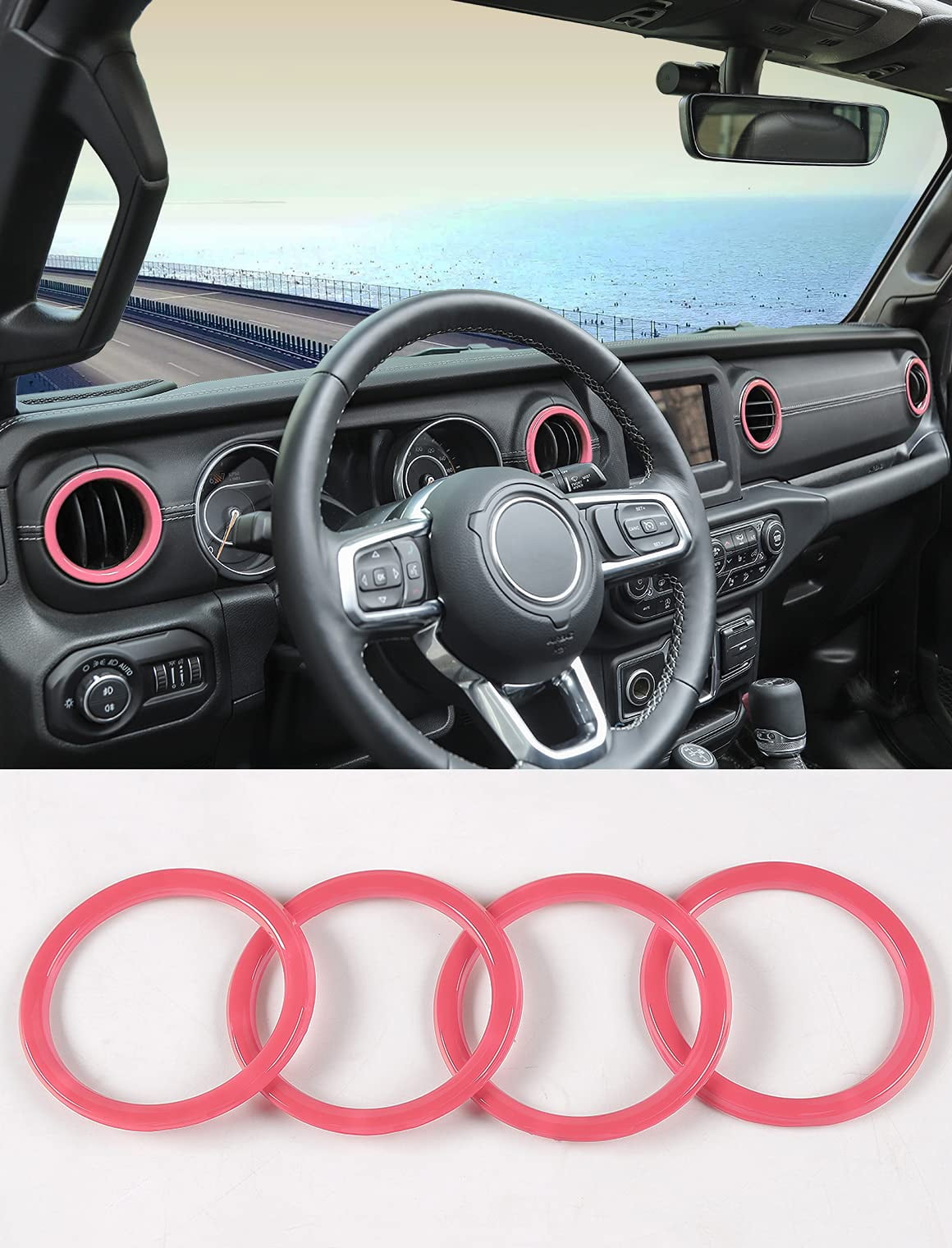 Savadicar Pink Interior Accessories - AC Air Vent Trim Ring Cover for ...