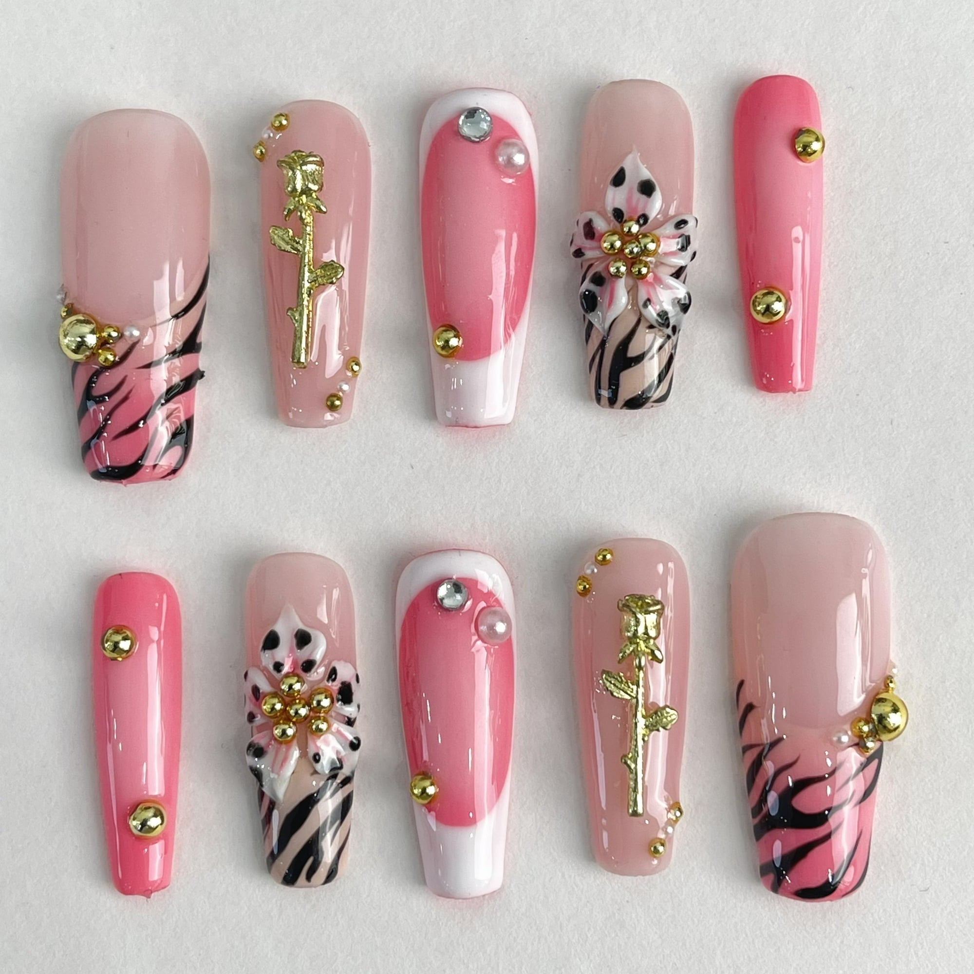 Savage Bloom,Custom Press On Nails, Almond Stiletto Square Nails, 3D ...