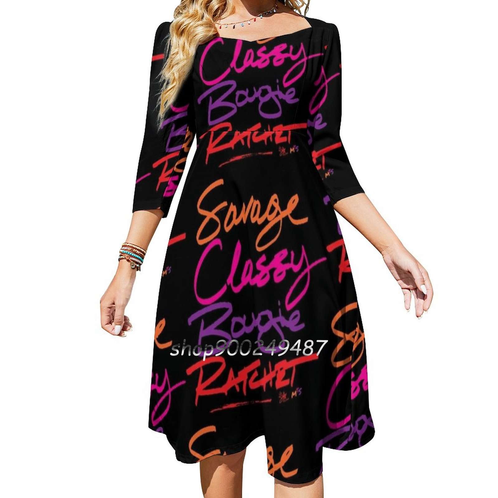 Savage Classy Bougie Ratchet Hot Girl Meg Square Neck Dress Sweet ...