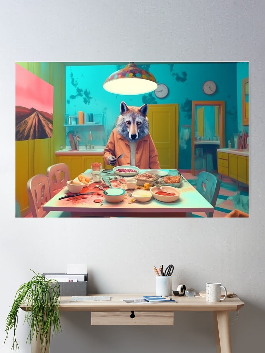 Savage Wolf Feast Poster Wall Art, Modern Wall Decor For Living Room ...