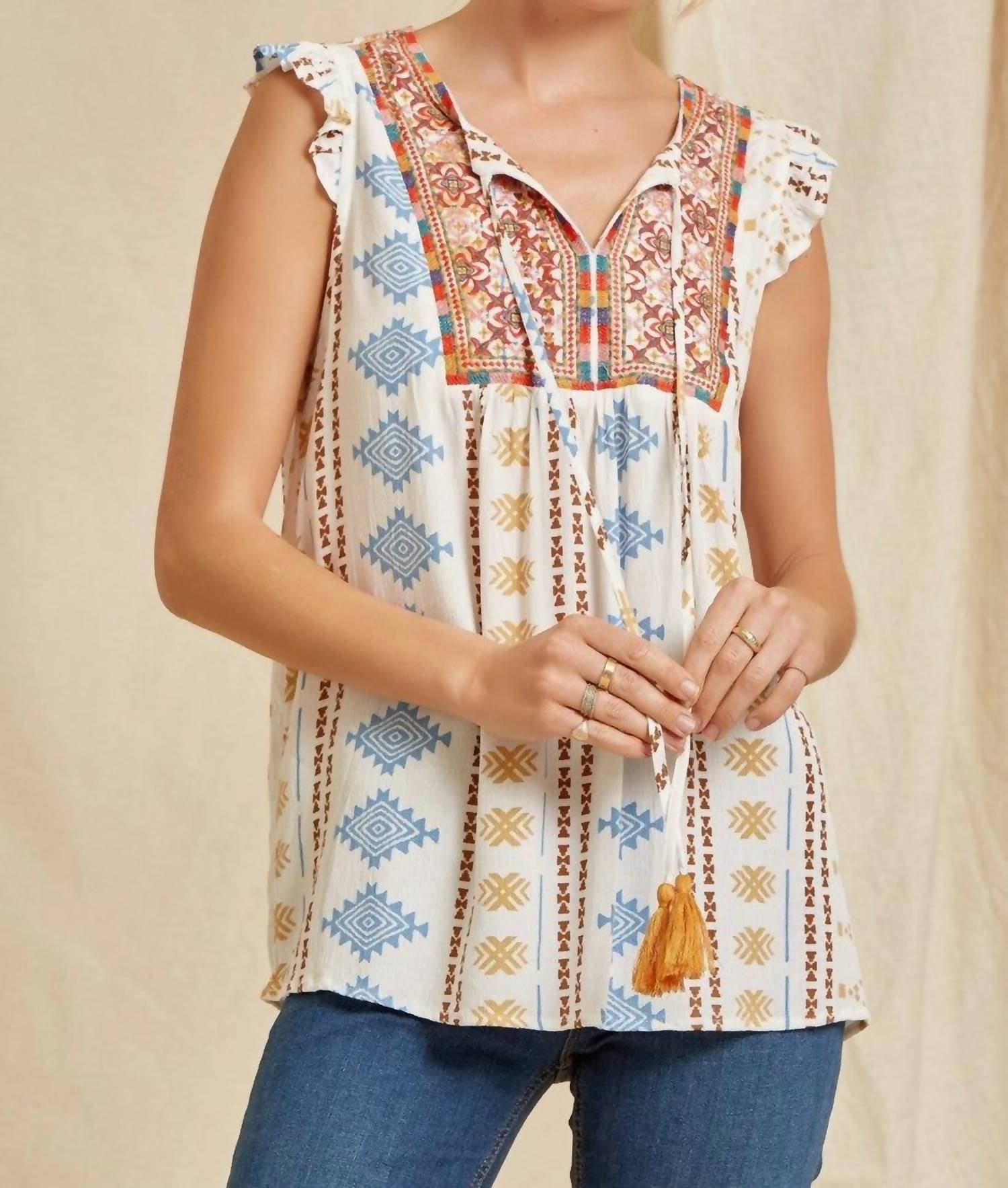 Savanna Jane Aztec Flutter Sleeve Tank - Walmart.com