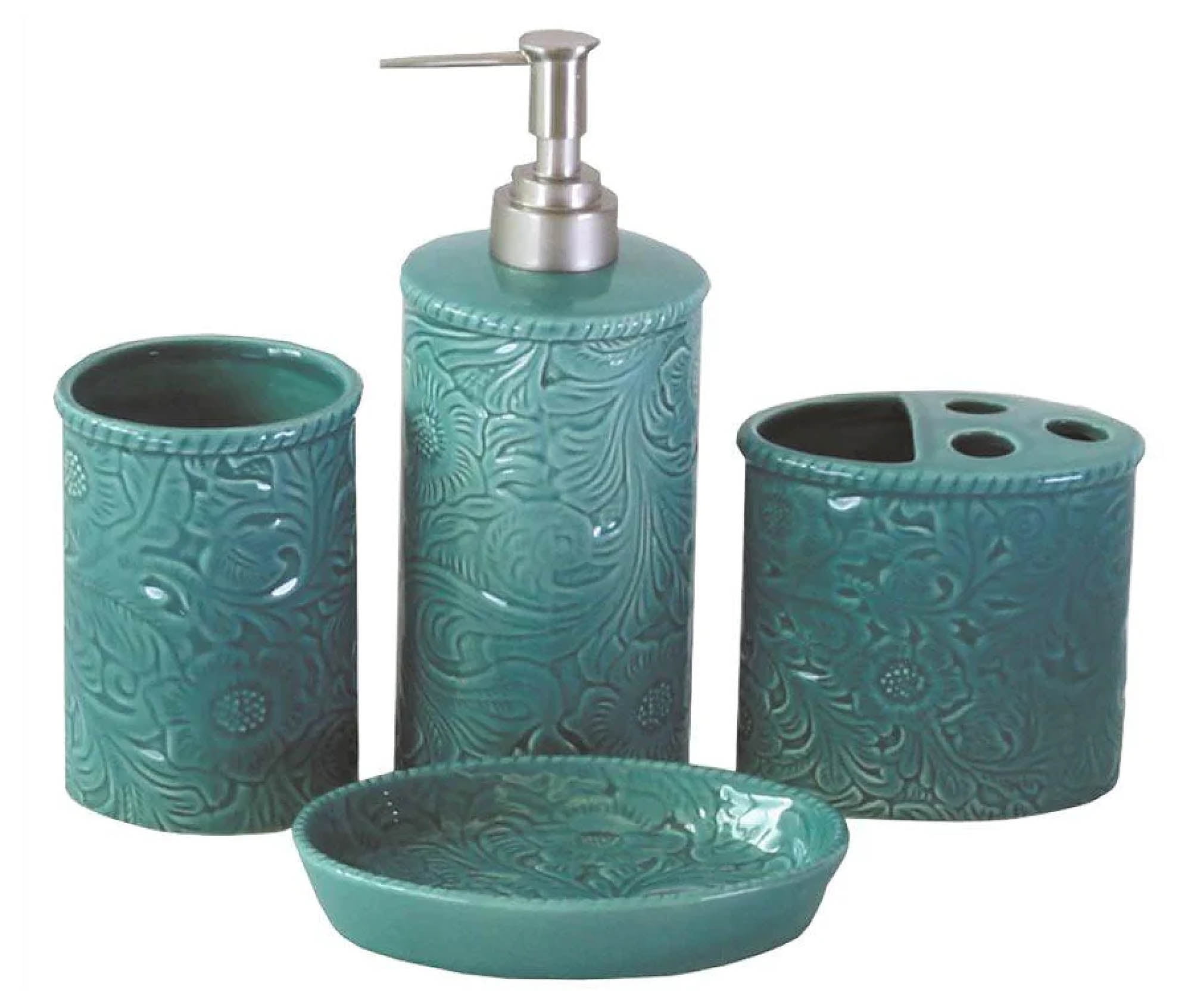 Savannah 4 Piece Bathroom Countertop Accessory Set, Turquoise - Walmart.com