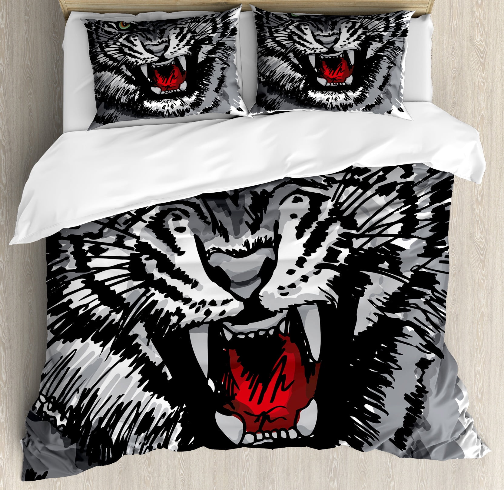 Savannah Duvet Cover Set, Illustration of Charismatic Tiger Territorial ...