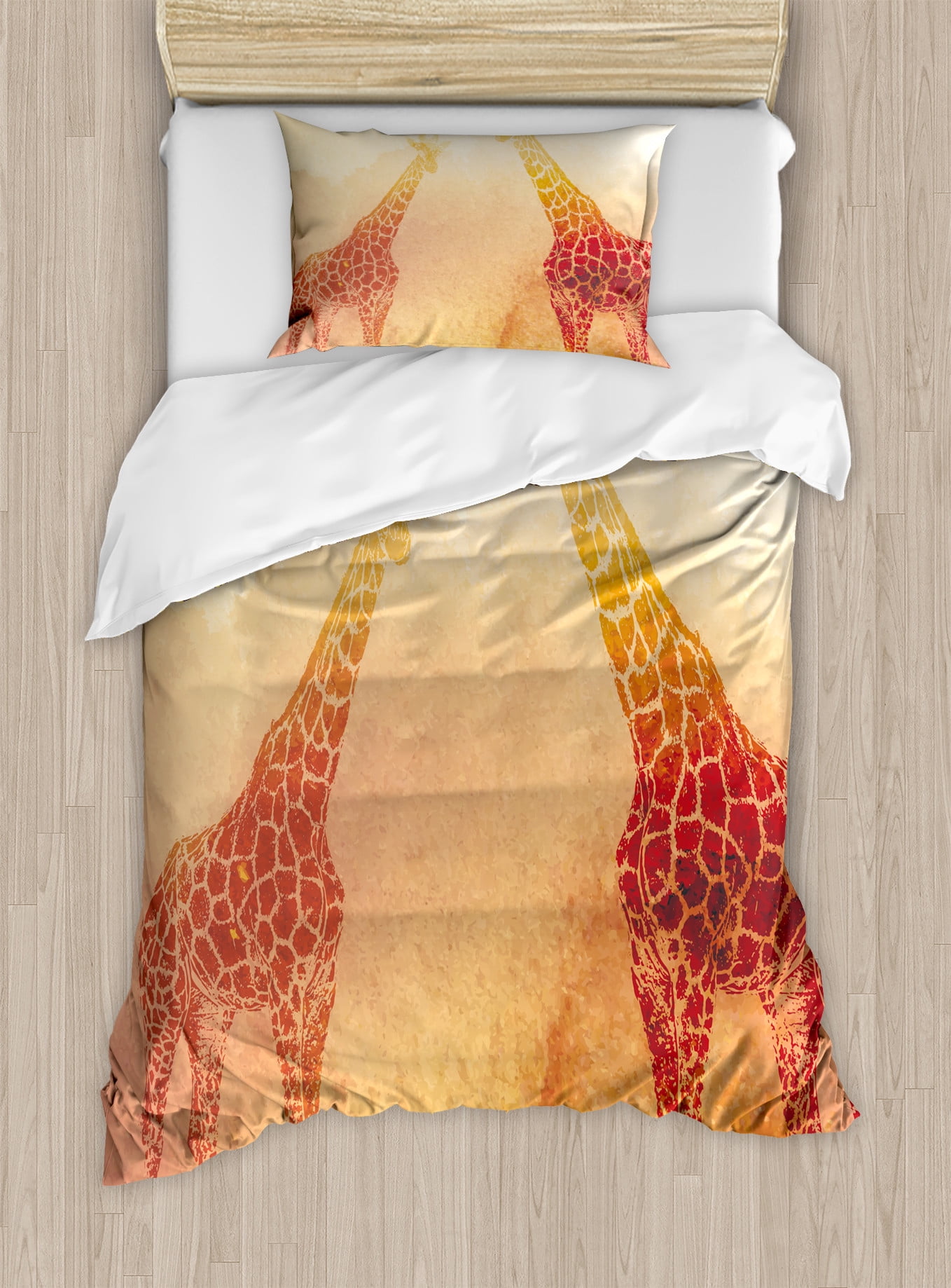 Savannah Duvet Cover Set, Illustration Tropic Giraffes Tallest Neck ...