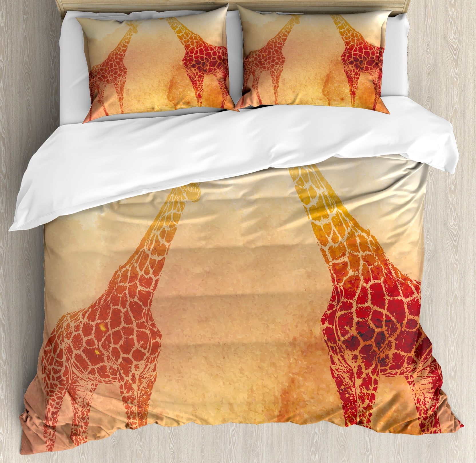 Savannah Duvet Cover Set, Illustration Tropic Giraffes Tallest Neck ...