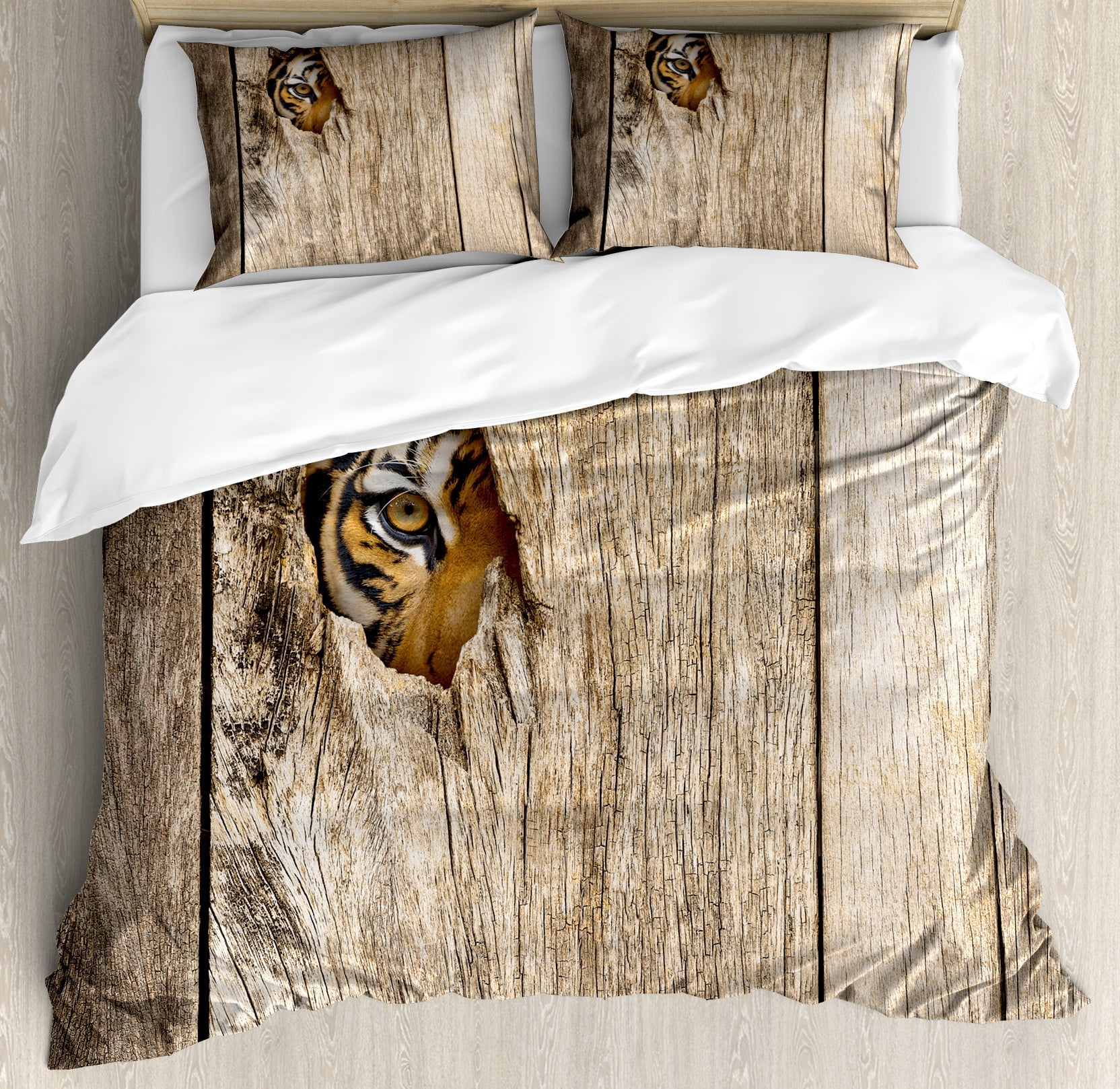 Savannah Duvet Cover Set, Siberian Tiger Eye Looking Through Wooden ...