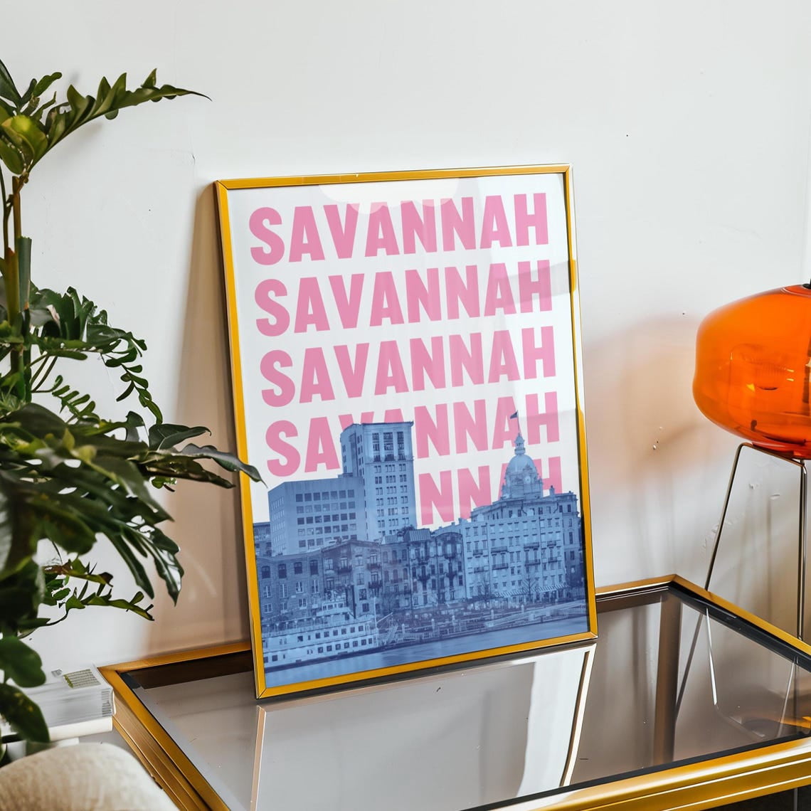 Savannah Ga Art Print Georgia Wall Decor Retro Blue Pink Savannah ...
