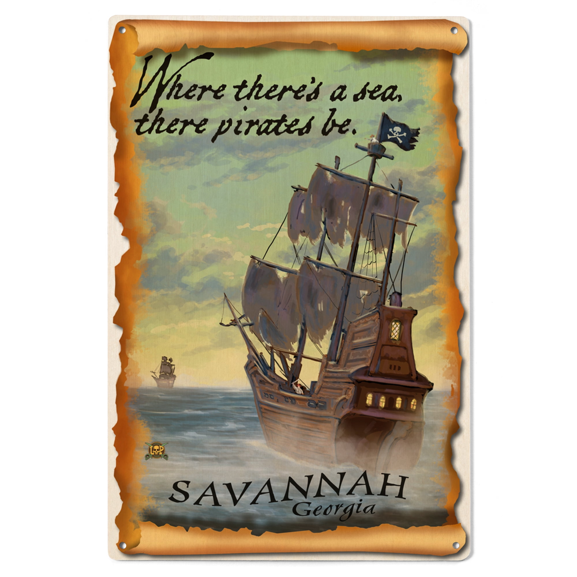 Savannah, Georgia, Pirate Ship Birch Wood Wall Sign (6x9 Rustic Home ...