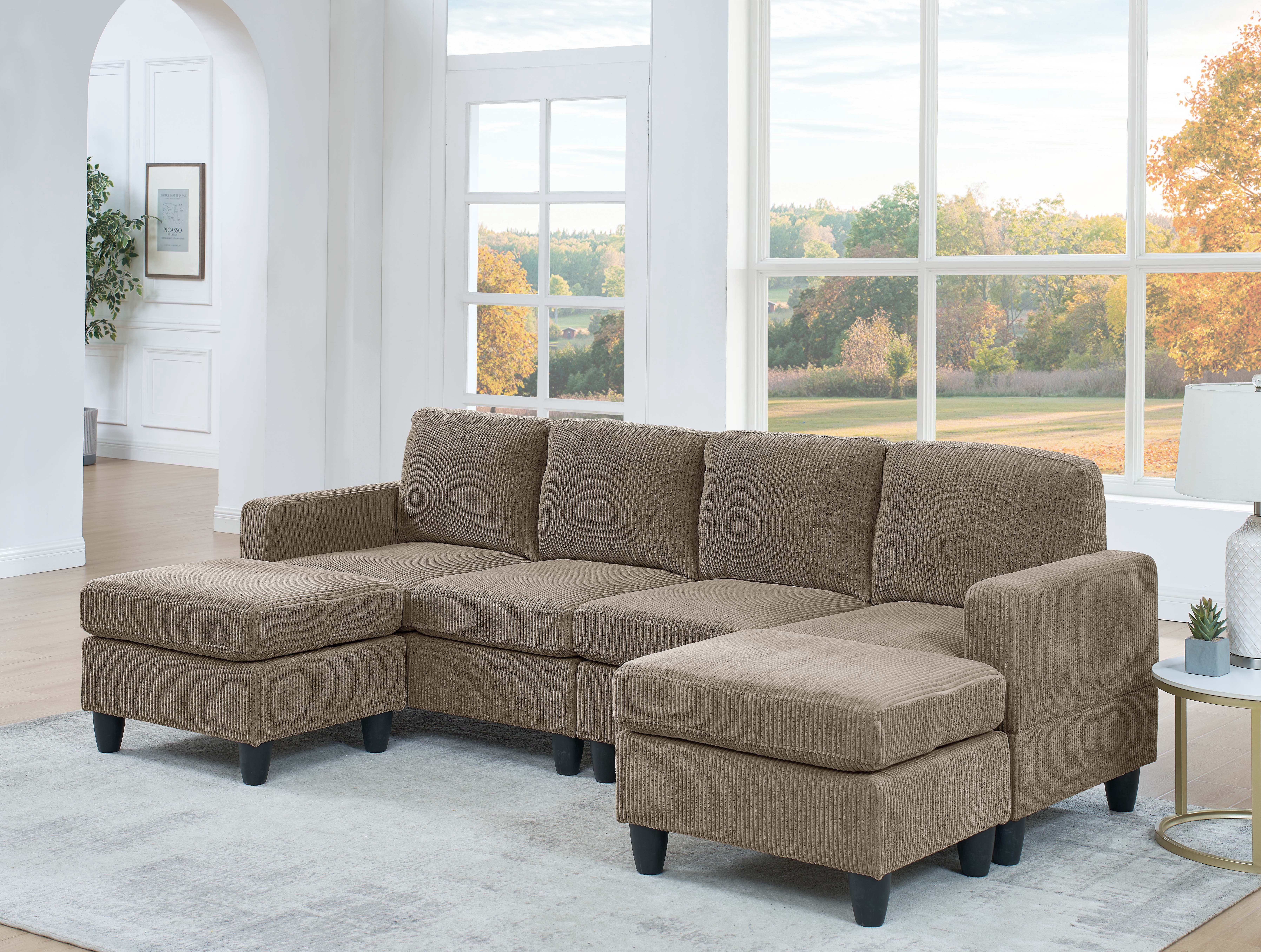 Savannah Modular Corduroy Sectional Sofa with Ottoman - 6 Seat, 101" L ...