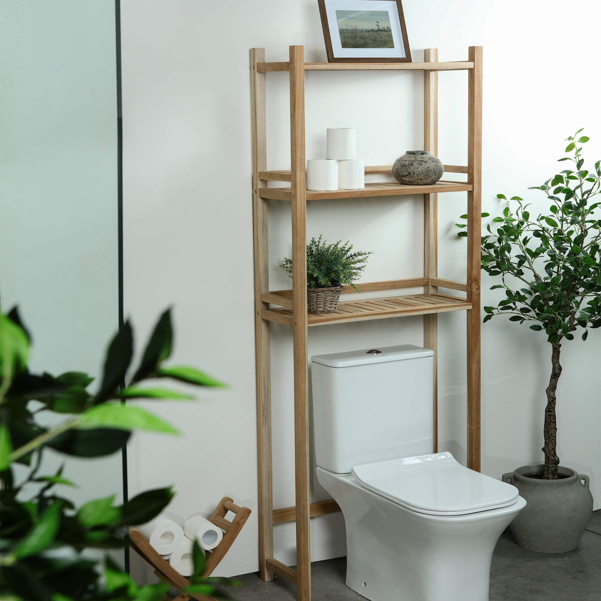 Savannah Natural Teak Bathroom Indoor/Outdoor Toilet Storage Rack ...