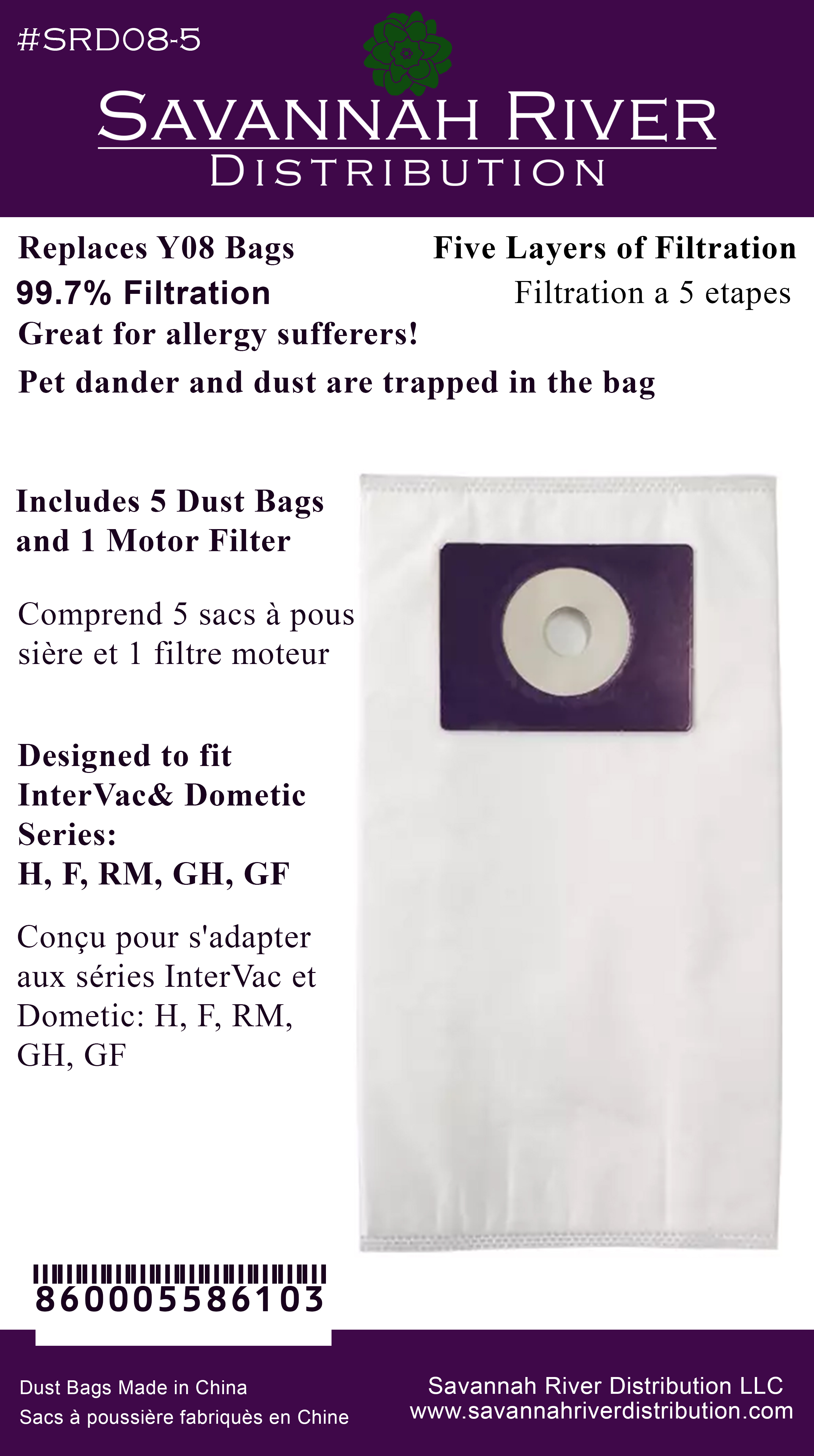 Savannah River Replacement Dust Bags for Intervac and Dometic Model Y08 ...