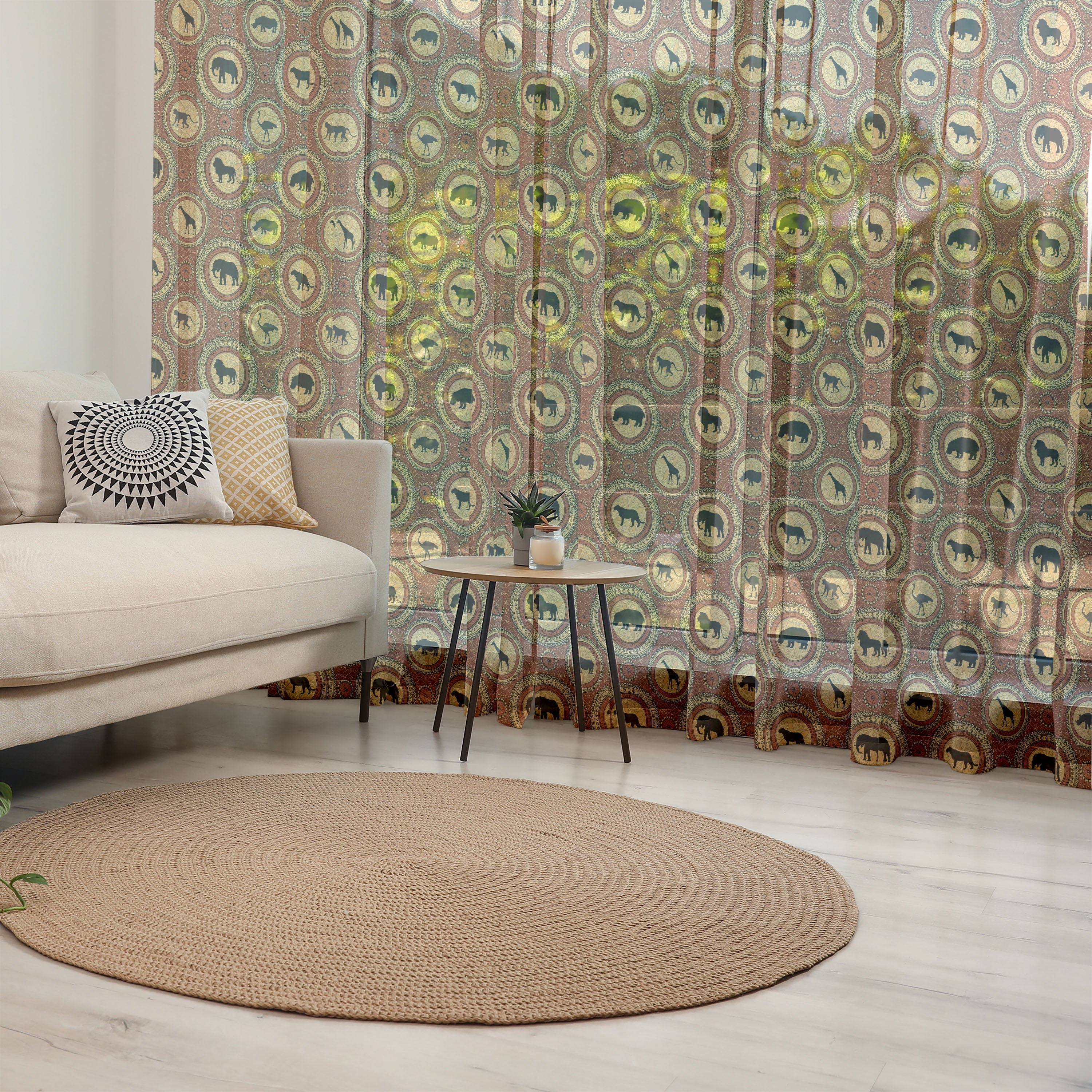 Savannah Tulle Curtains with Rod Pocket, Medallion Pattern of Monkey ...