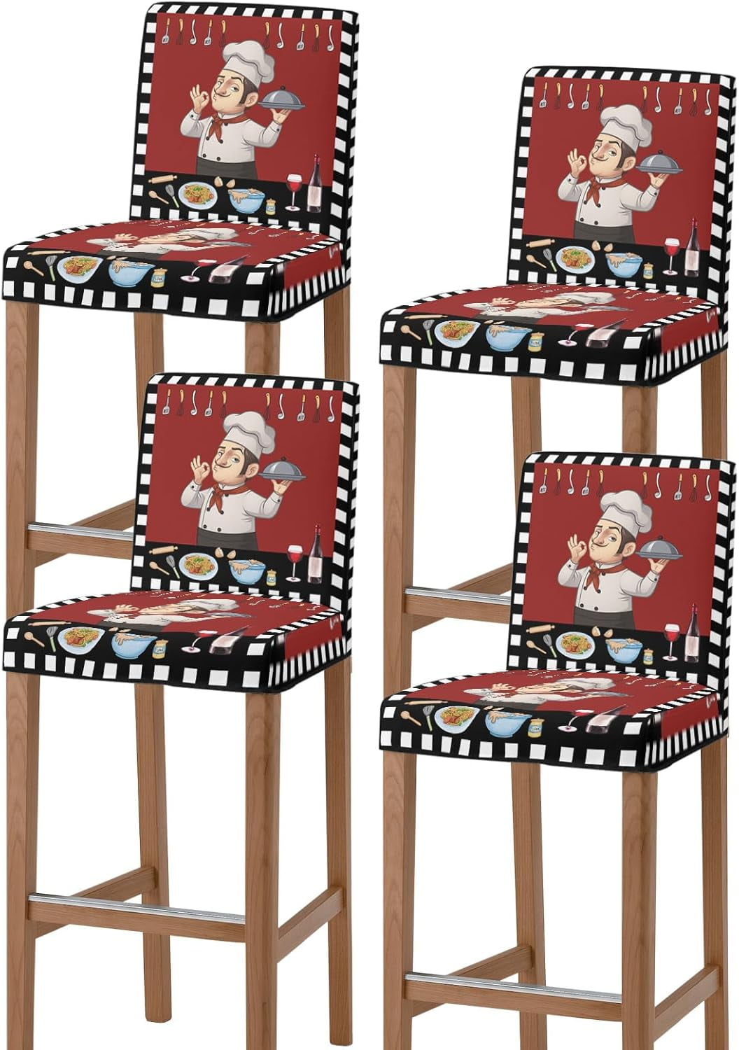 Savannan Bar Stool Covers with Backrest,Kitchen Decor Cartoon Chef ...