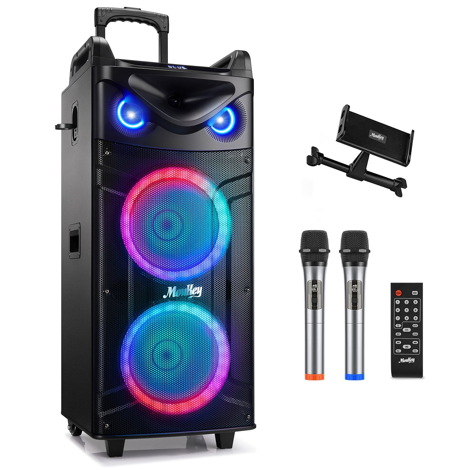 Moukey Adults Karaoke Speaker Singing Machine, Two 10" Woofer PA System for Party, with 2 ...