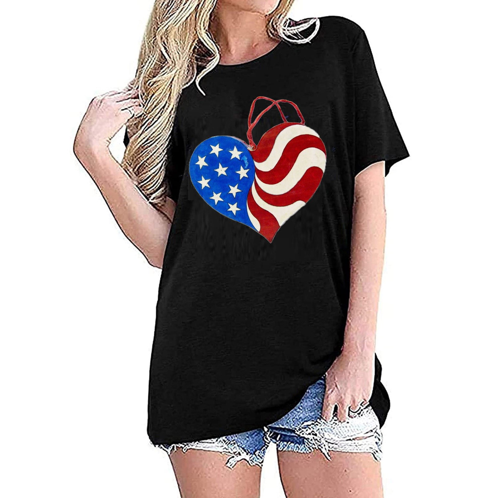 Save Big Ganfancp Independence Day Workout Women Tops 1 4 Sleeve Crew