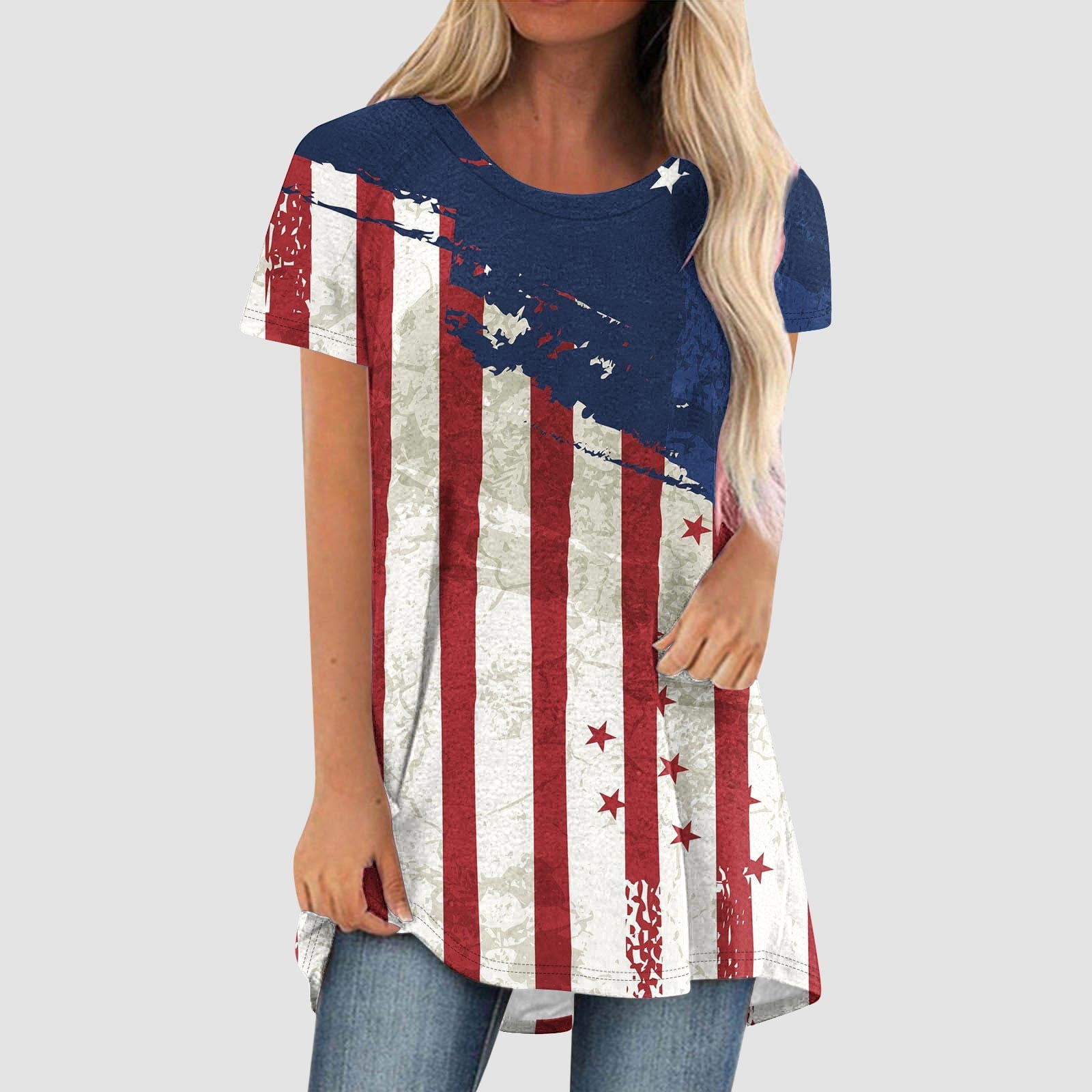 Save Big Ganfancp Independence Day Workout Women Tops Short Sleeve Crew