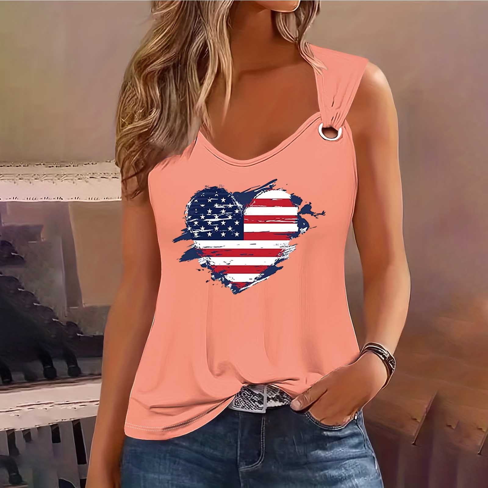 Save Big Ganfancp Independence Day Workout Women Tops Sleeveless Crew