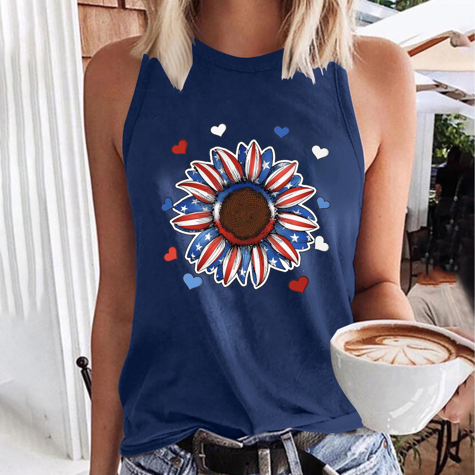 Save Big Ganfancp Independence Day Workout Women Tops Sleeveless Crew