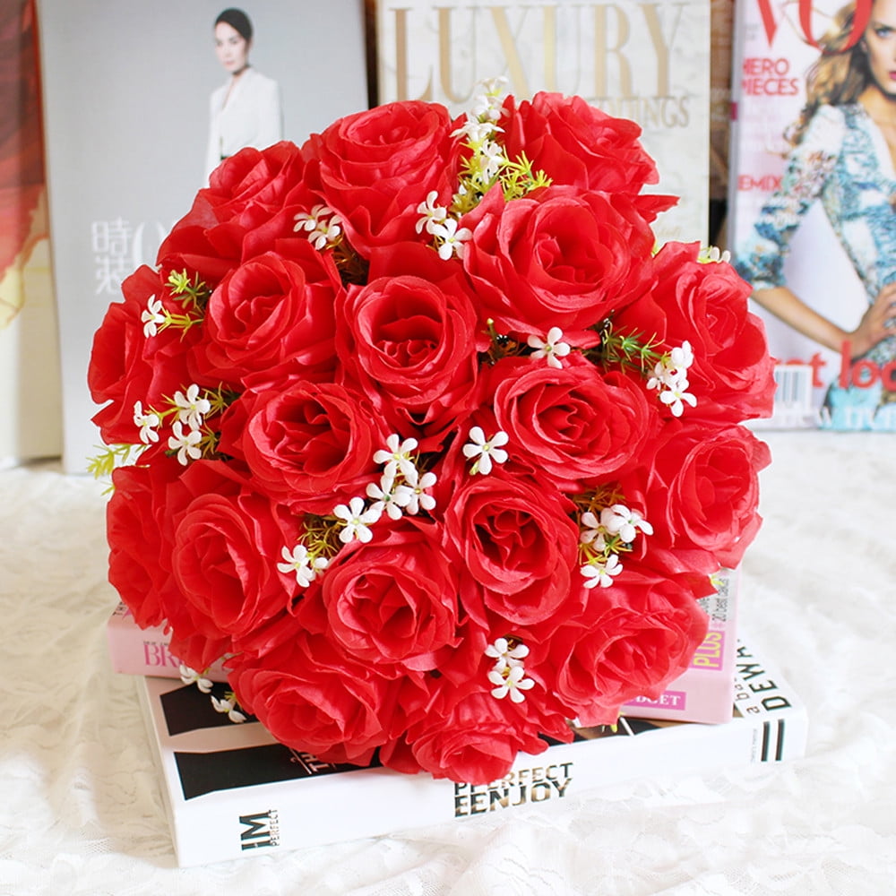 Save Big Matoen Red Rose Silk Flowers Bouquet of 18 Red Rose Flowers ...