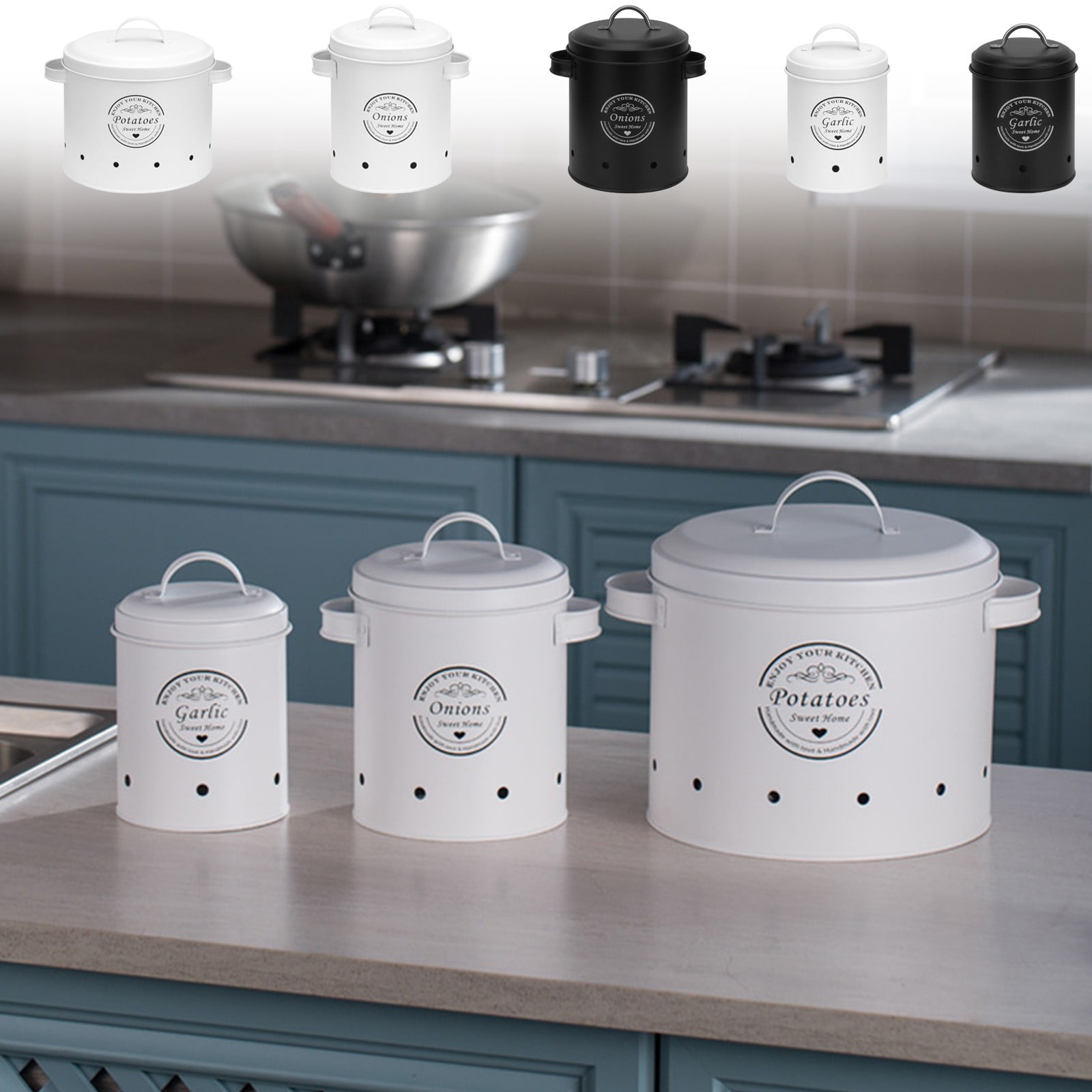 Angeler Potato Onion Garlic Storage Buckets, Metal Lids, Stackable and ...