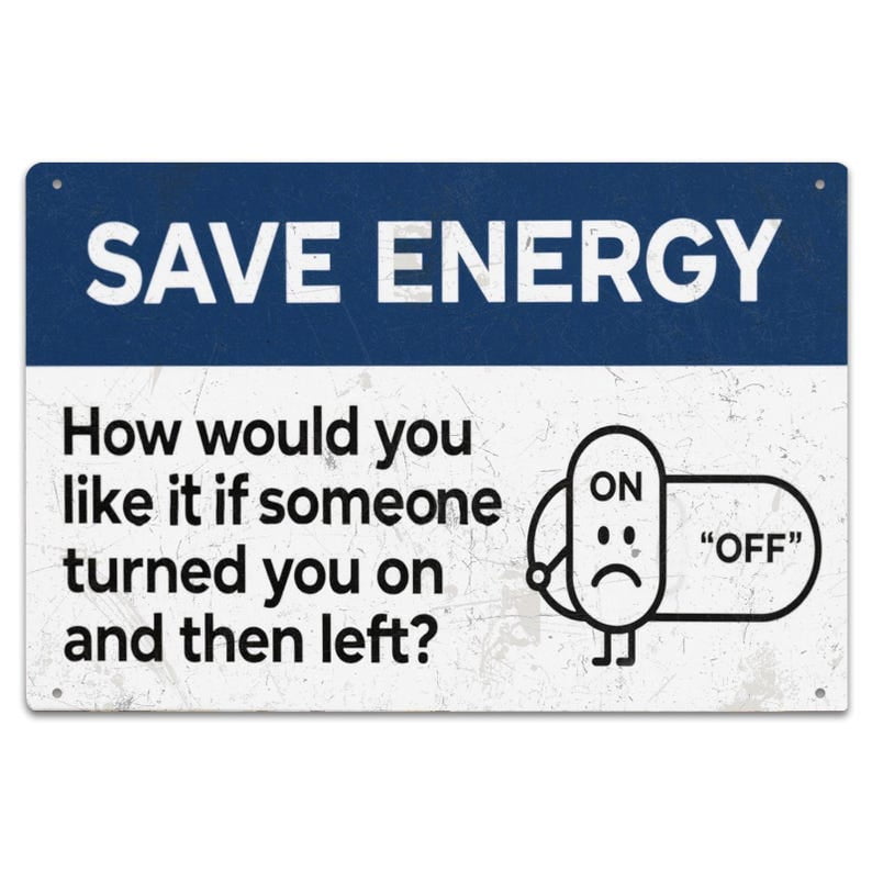 Save Energy Sign: Blue & White Light Switch Reminder, Metal Wall Plaque ...