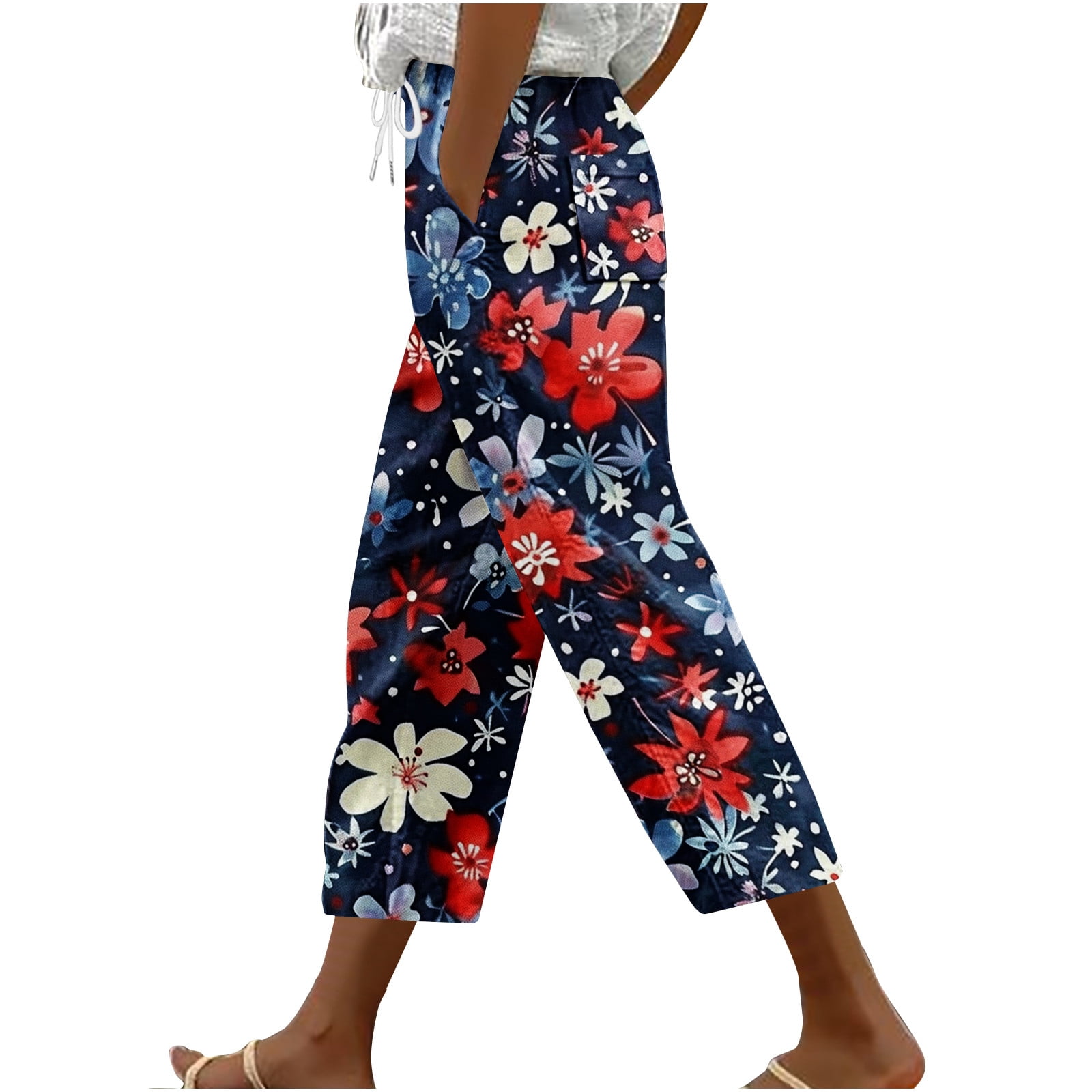 Save On Independence Day Capris for Women 3D Wild-Flower Graphic Capri ...