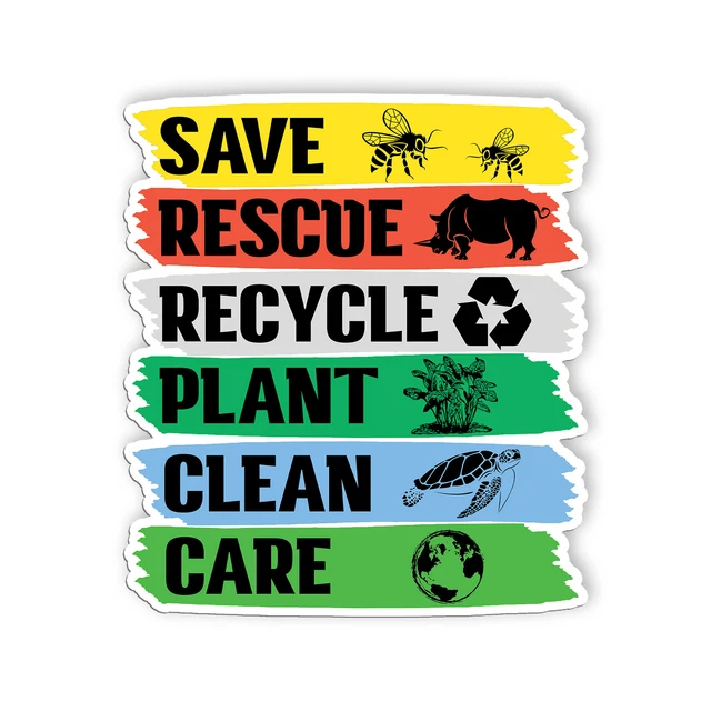 Save Rescue Recycle Plant Clean Care Sticker Protect Earth Sticker ...