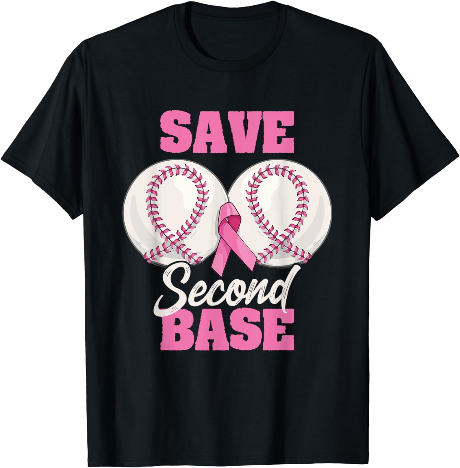 Save Second 2nd Base Funny Baseball Breast Cancer Awareness T-Shirt ...