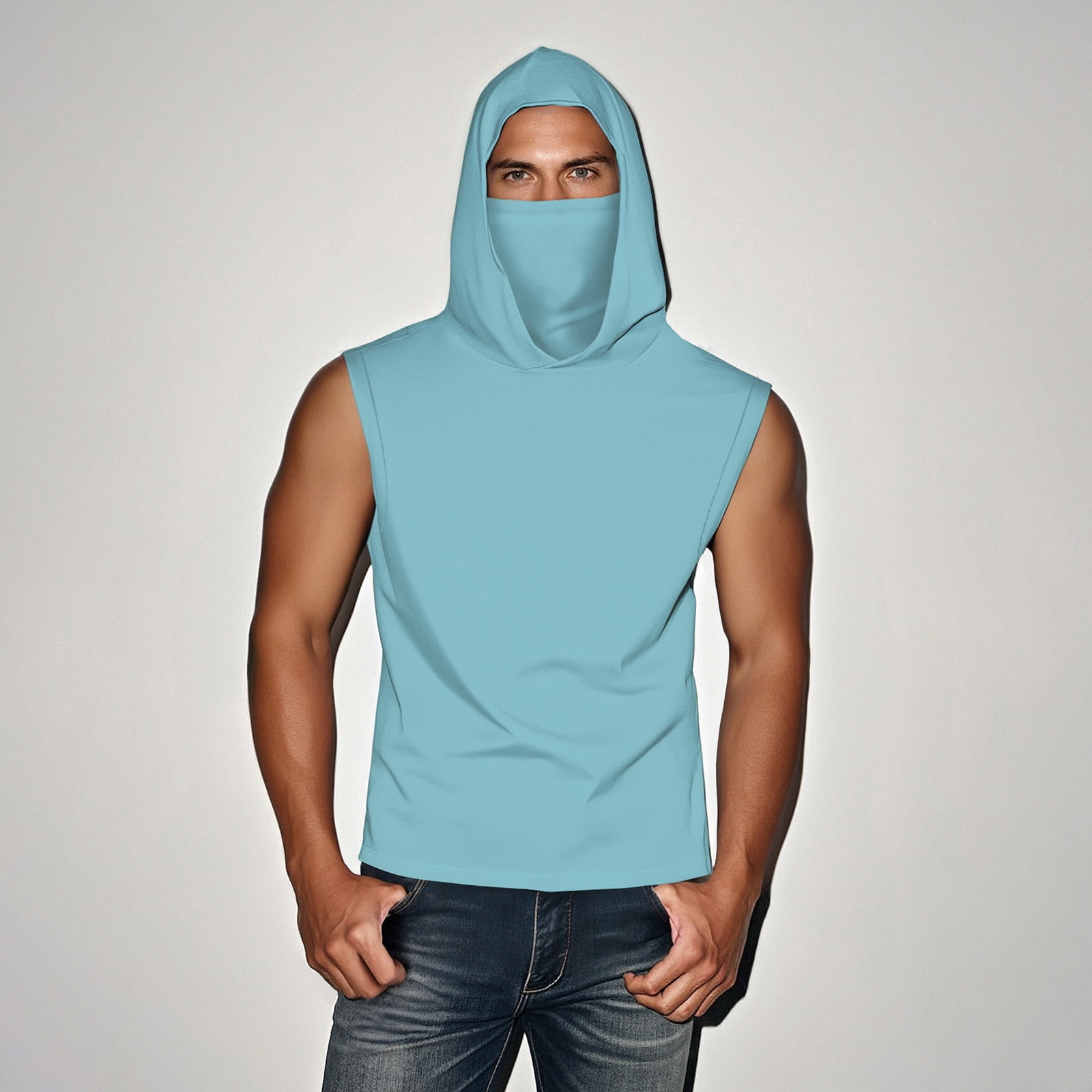 Save on Summer,Unisex Sleeveless Hoodie Sun Protection Shirt Solid ...