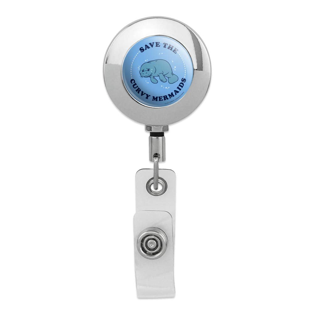 Save The Curvy Mermaids Manatee Funny Humor Retractable Reel Premium ...