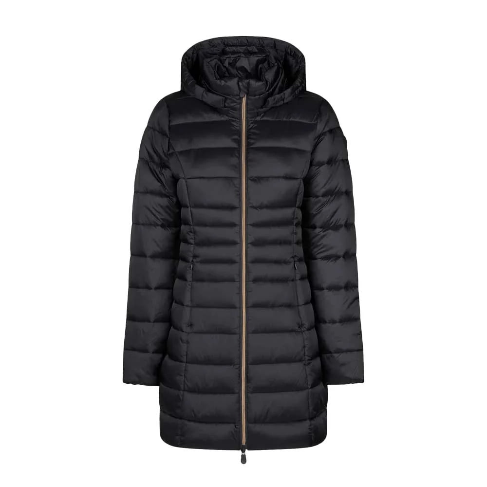Save The Duck Reese 3/4 Hooded Puffer Black Coat (US, Alpha, Medium ...