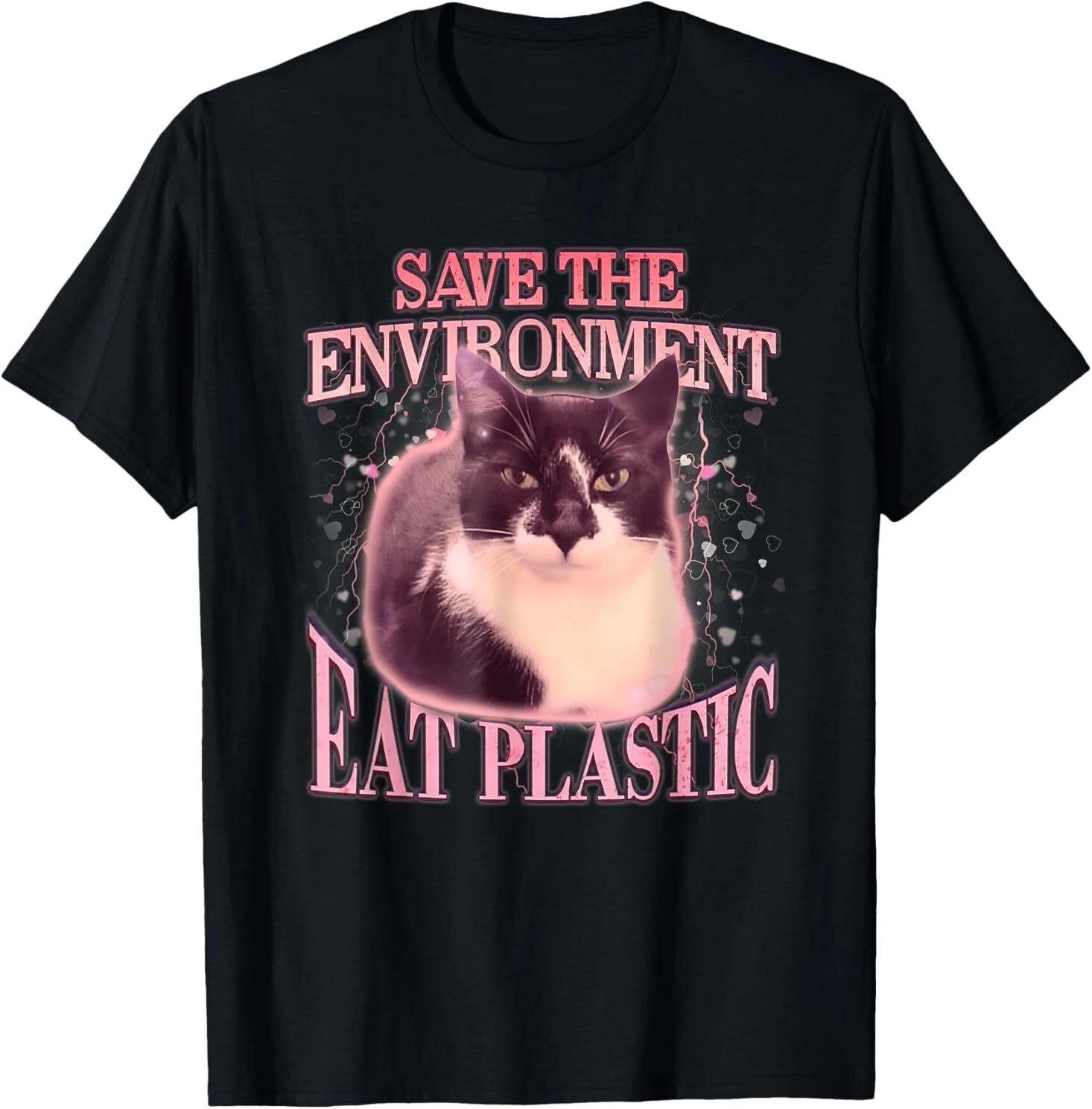 Save The Environment Eat Plastic Silly Cat Meme Funny Cat T-Shirt ...