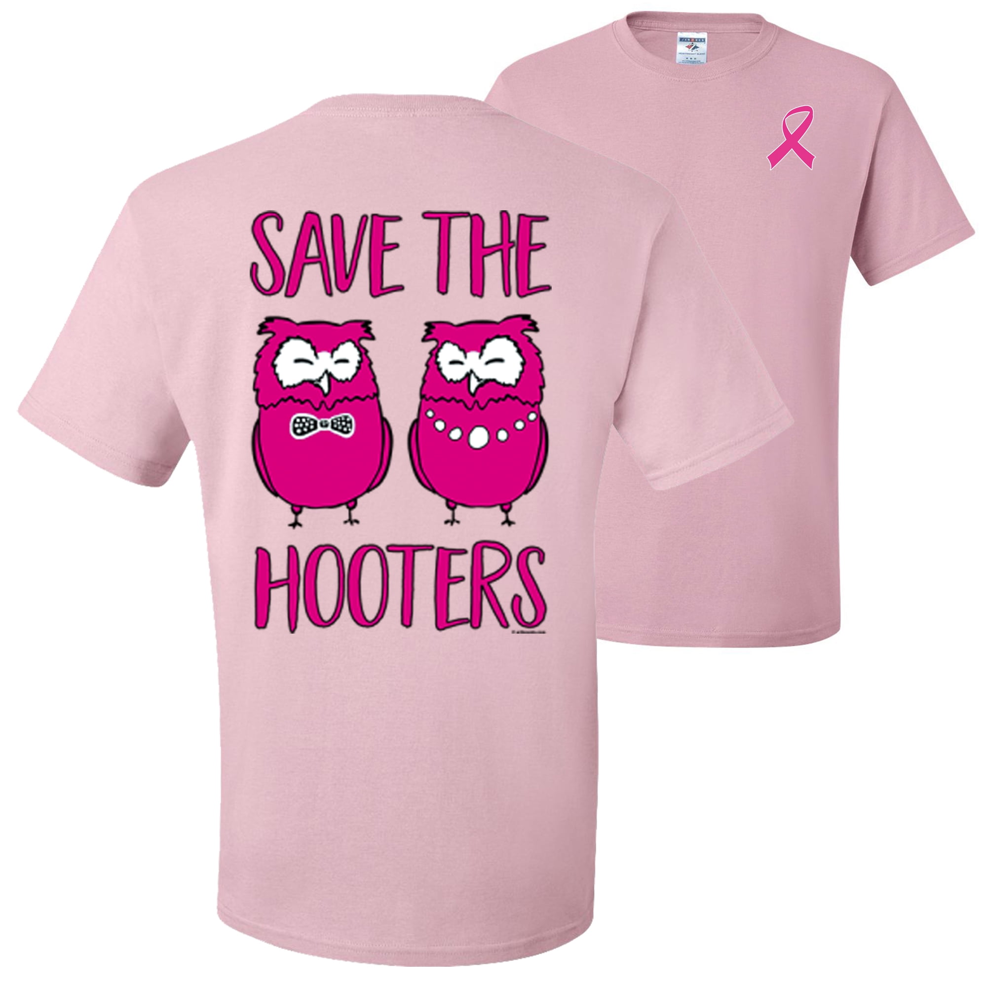 Save The Hooters 2 Chicks Breast Cancer Awareness Front & Back Mens T ...