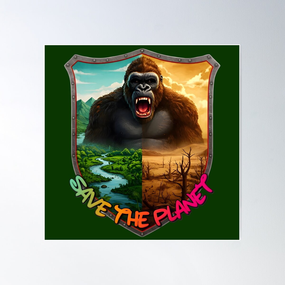 Save The Planet - Powerful Gorilla Conservation Design Poster Wall Art ...