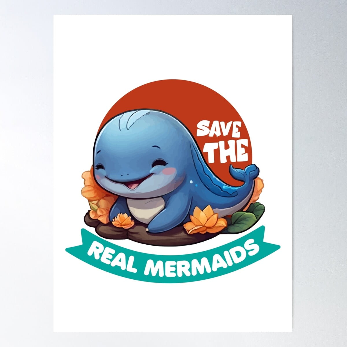 Save The Real Mermaids | Cute Blue Whale Poster Wall Art, Modern Wall ...