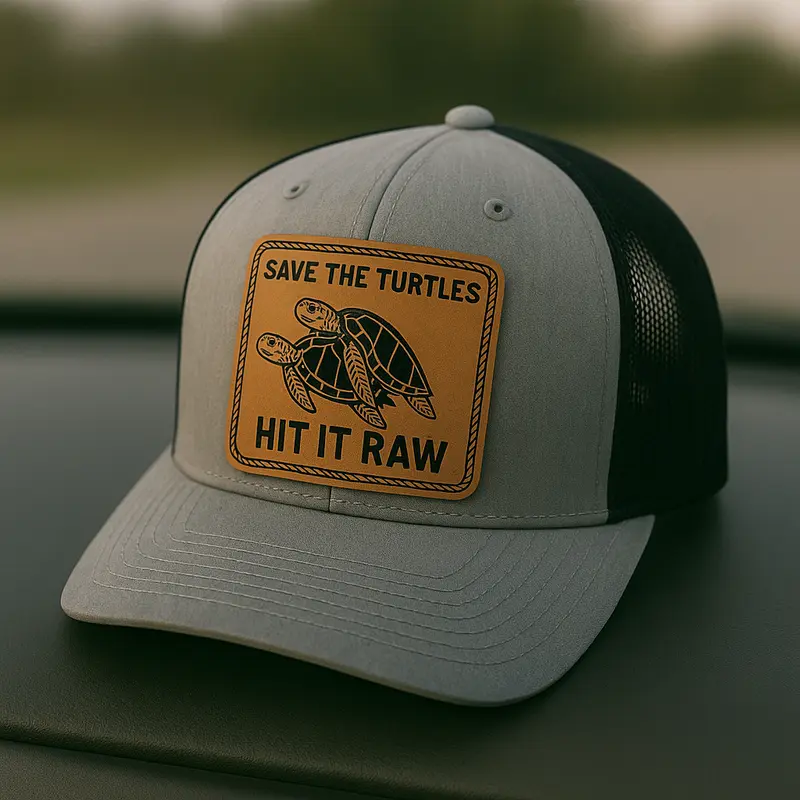Save The Turtles Hat, Leather Patch Hat with Humorous Raw Statement ...