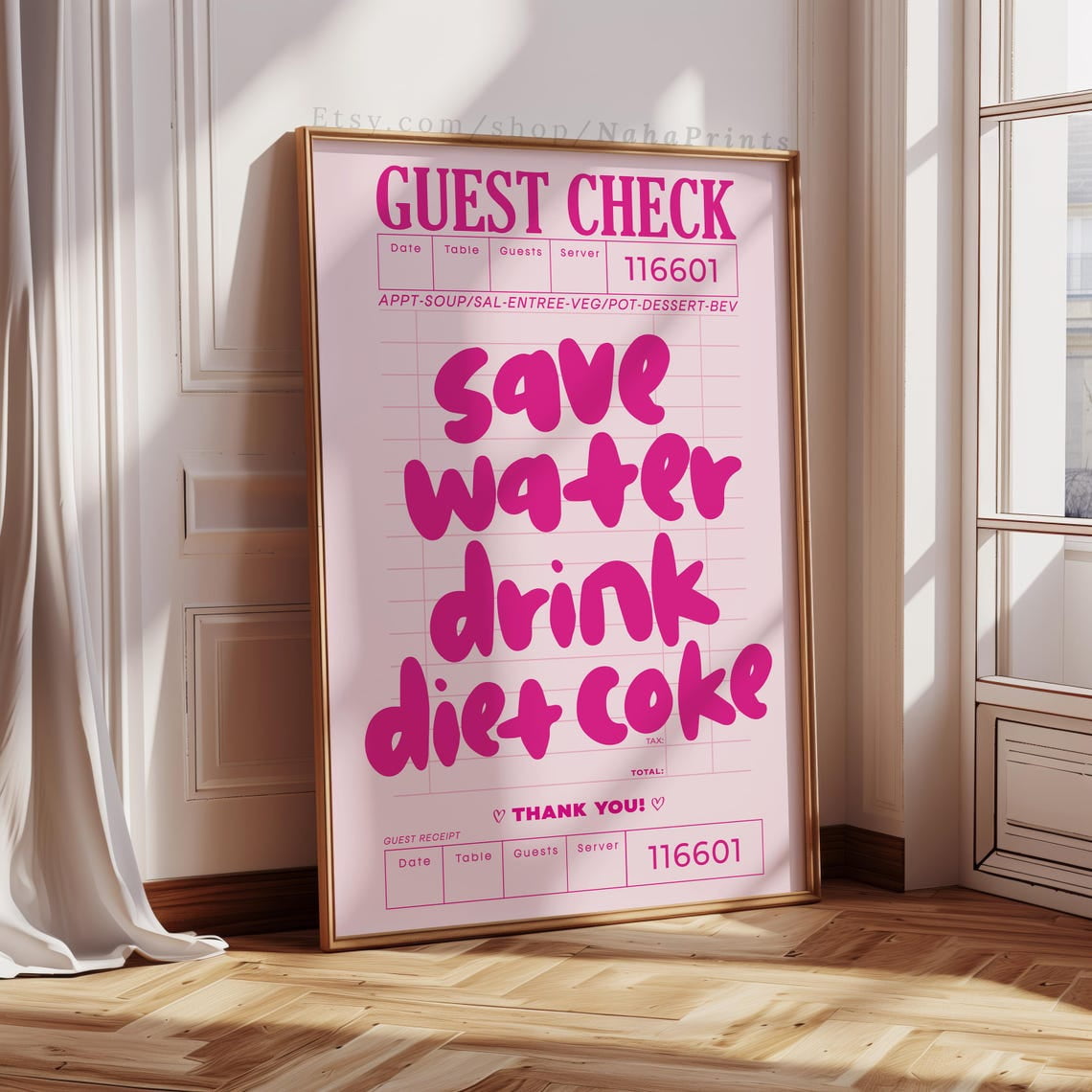 Save Water Drink Diet Coke Guest Check Prints Hot Pink Wall Art College ...