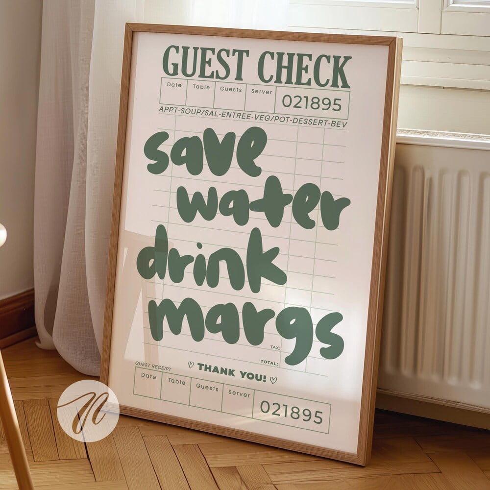 Save Water Drink Margs Cocktail Art Print, Preppy Bar Cart Decor ...