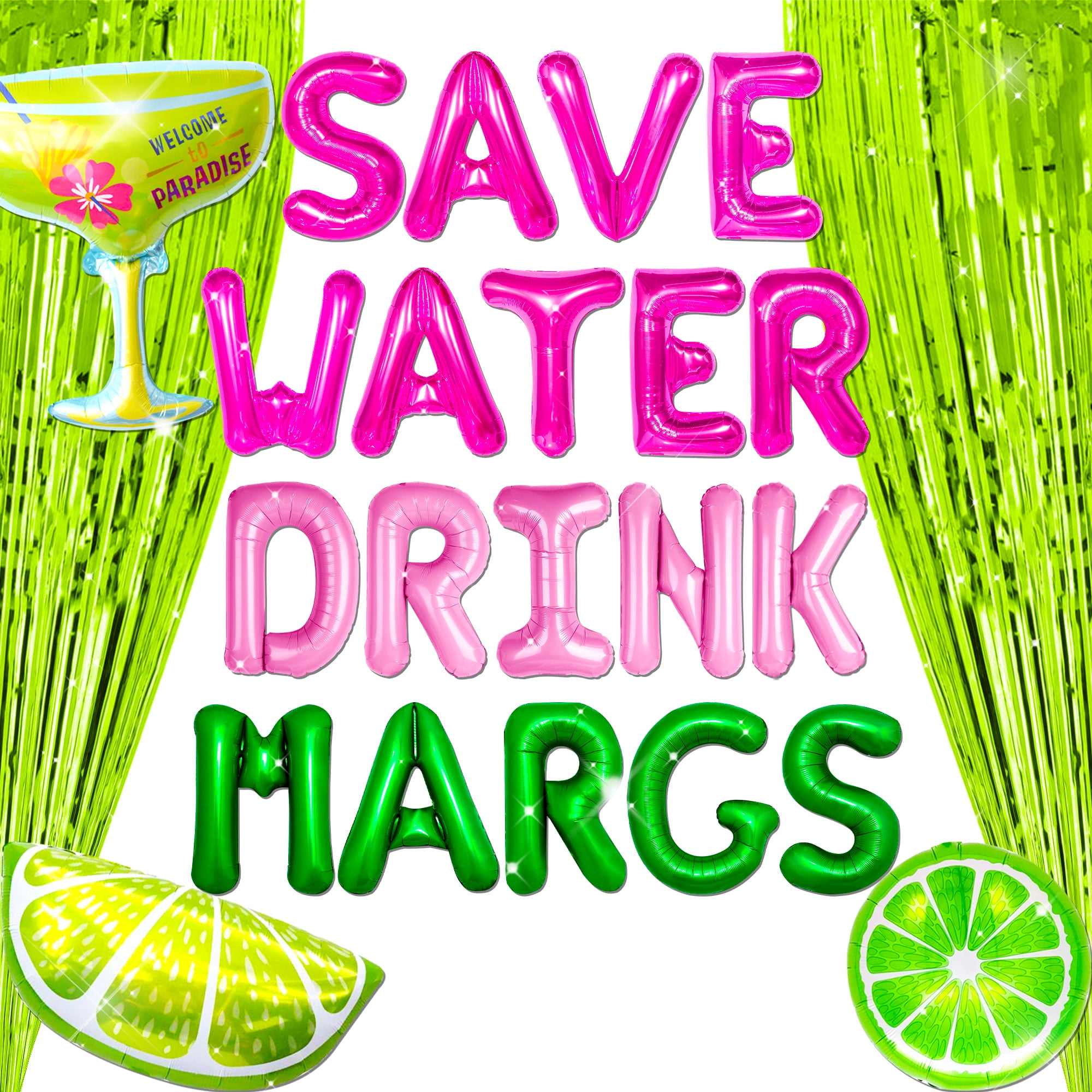Save Water Drink Margs Tropical Cocktail Party Decor Set - Vibrant ...