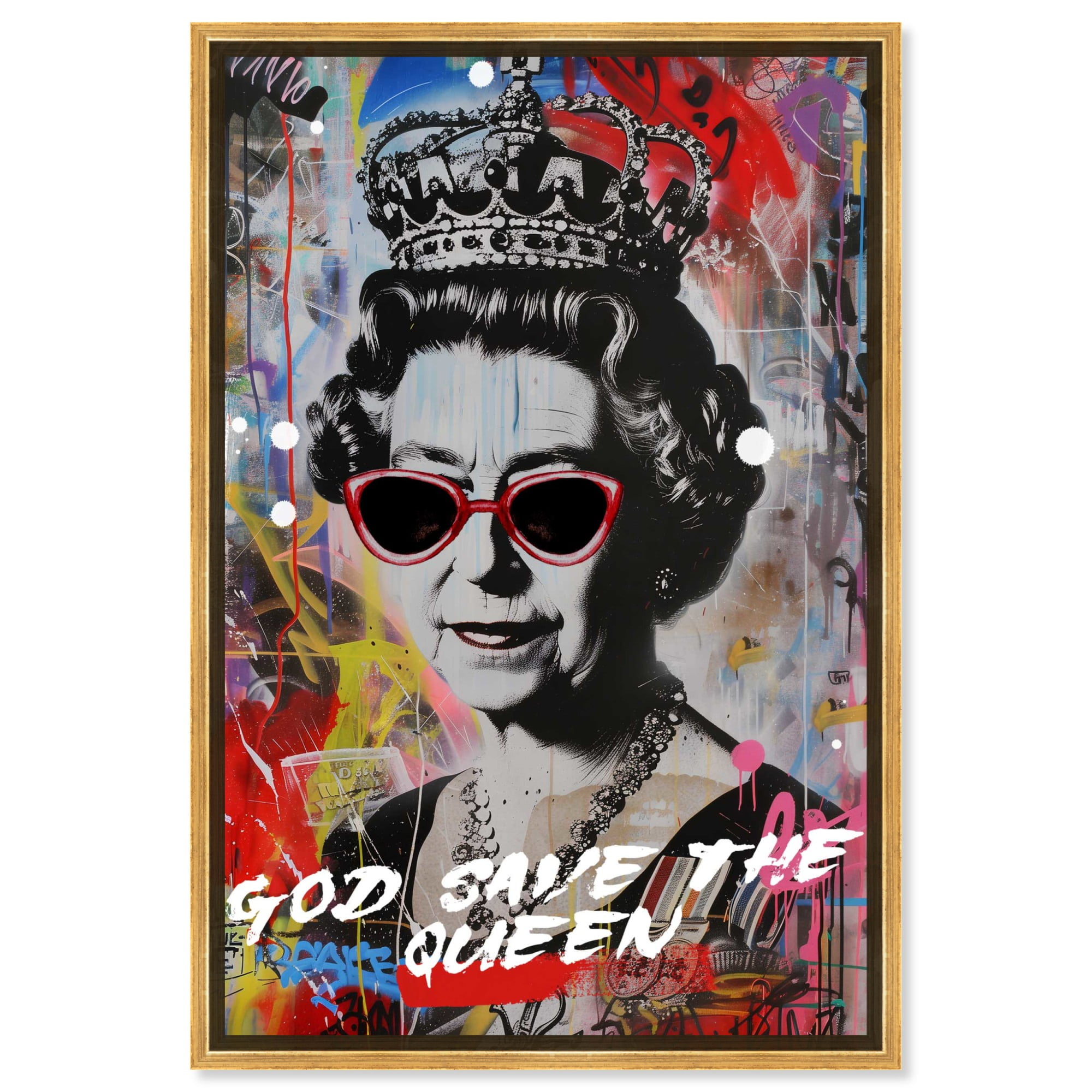 Save the Queen Canvas Graffiti Pop Art by Art Remedy, Gold Frame, 36" x ...